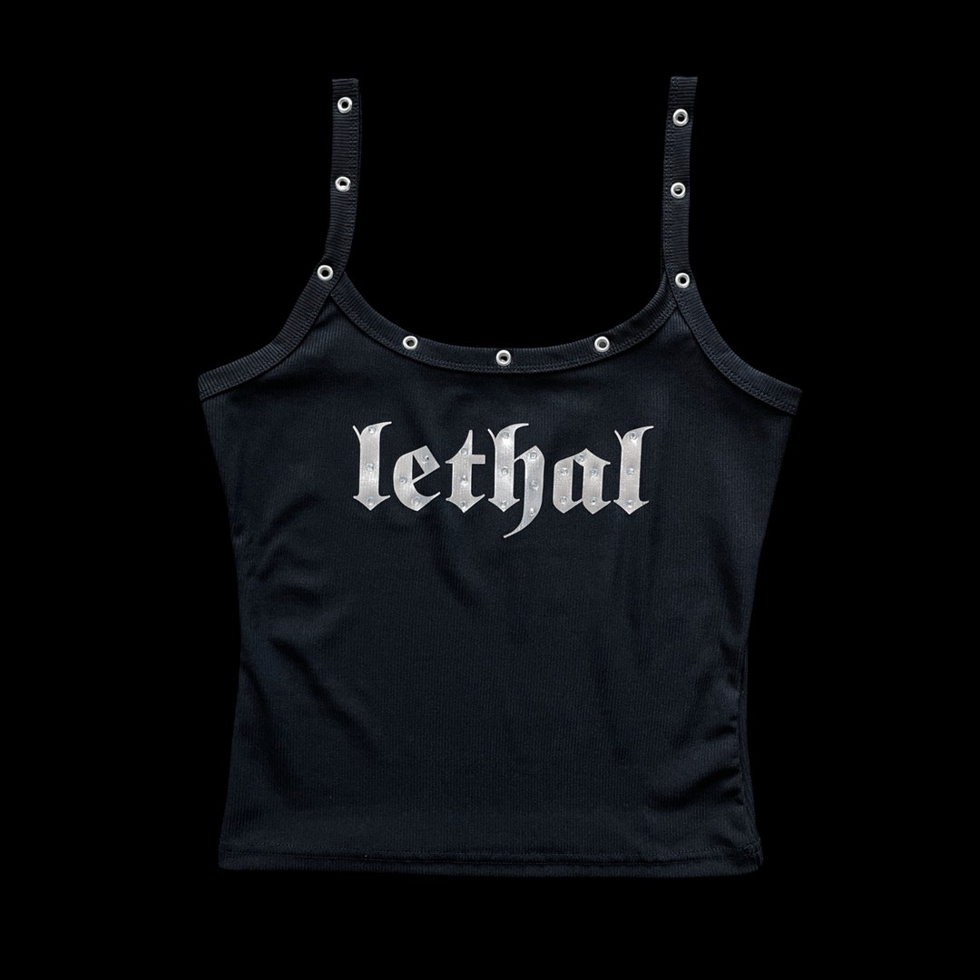 L𝔢𝔱𝔥𝔞𝔩༻ Custom Black Ribbed Tank Top W Silver Chrome Gothic Letters ...