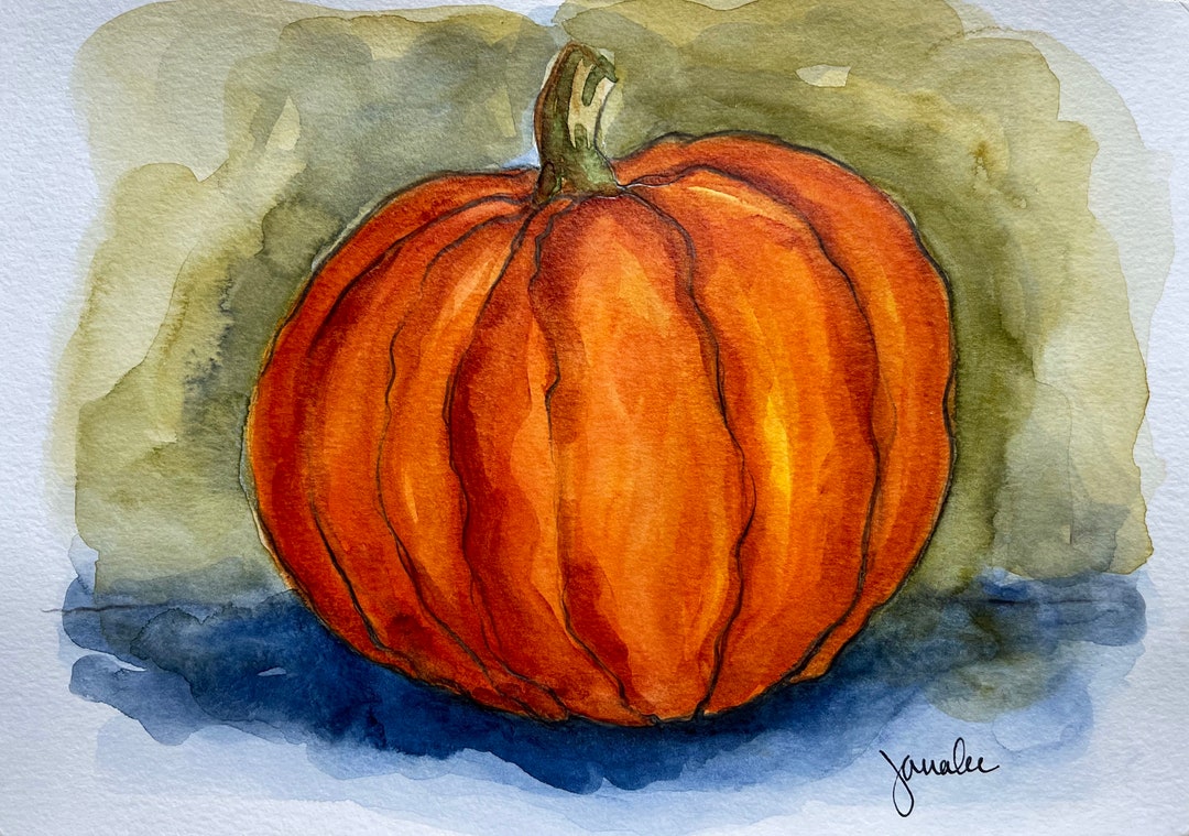 Orange Pumpkin With Green Background, Autumn Wall Decor, Fall Colors - Etsy
