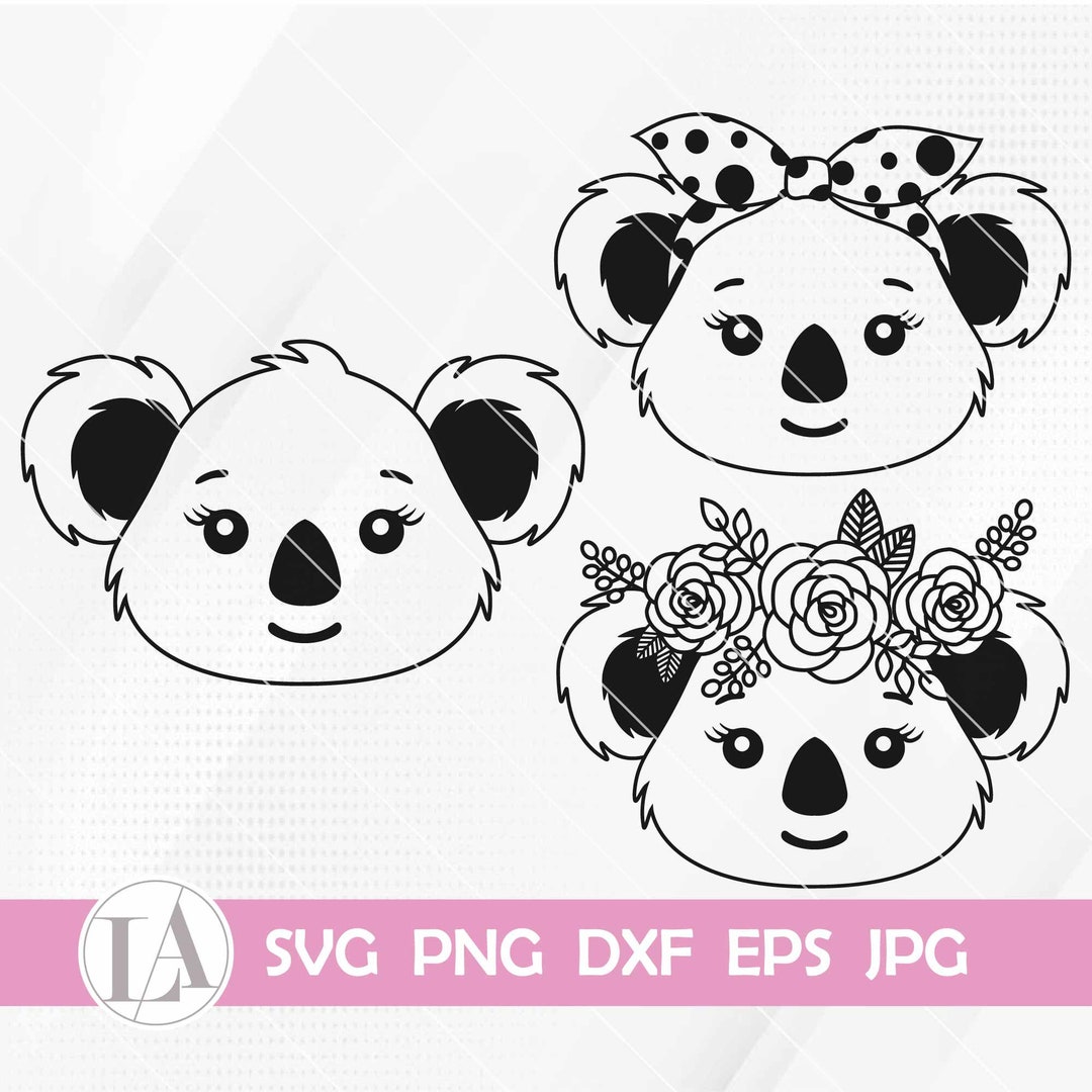 Koala Face Bundle Svg | Cute Koala Svg | Koala Png | Koala With Flower ...