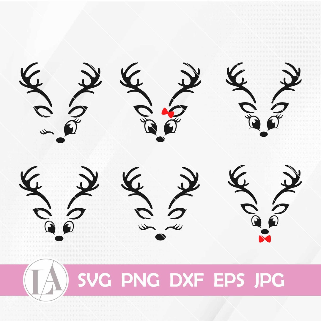 Christmas Reindeer Faces Bundle | Christmas Reindeer Svg | Cute ...