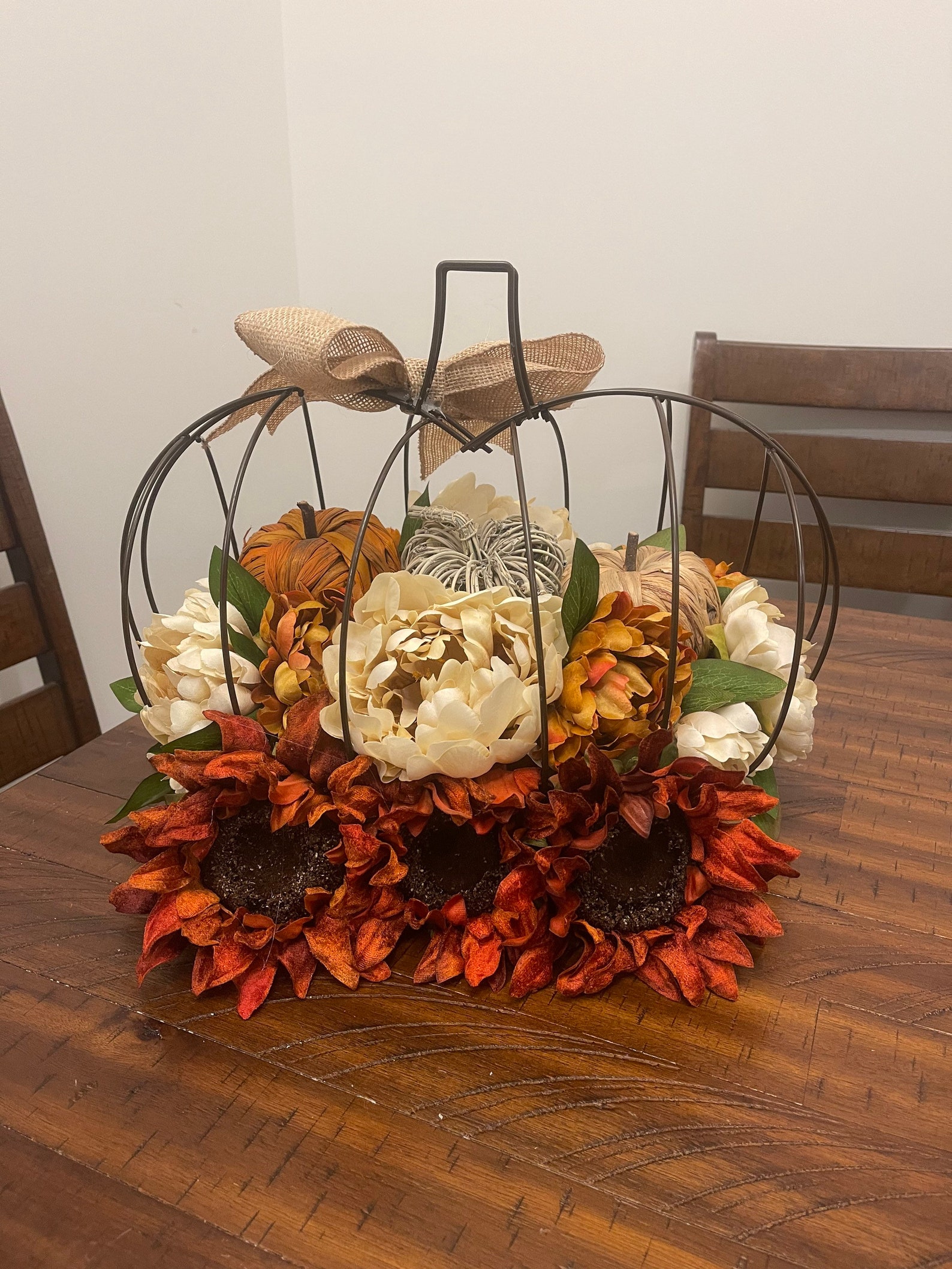 Wire Pumpkin Form Floral Fall Centerpiece - Etsy