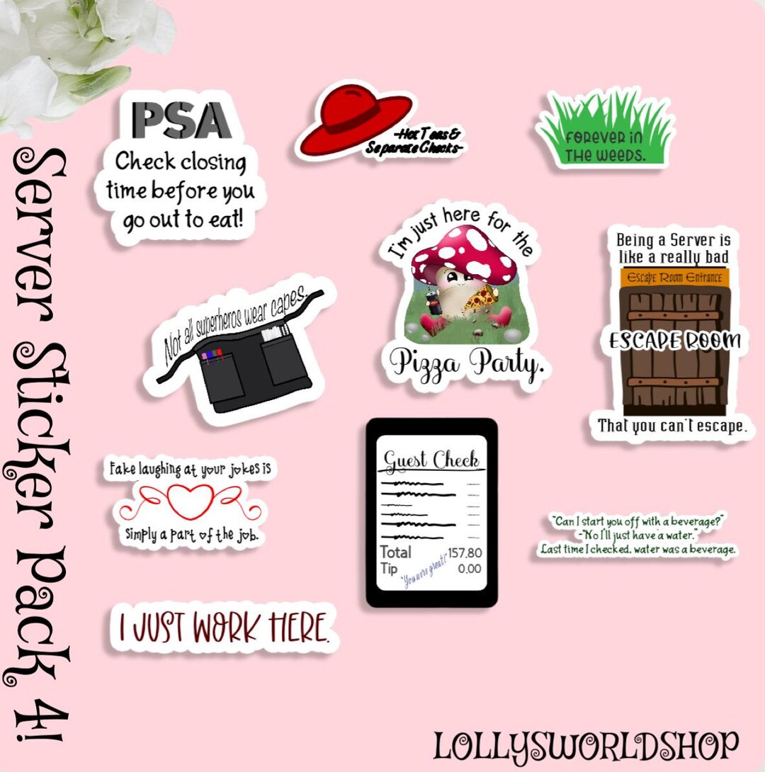 10 Server Stickers Pack, Funny Restaurant Stickers, Service Industry ...