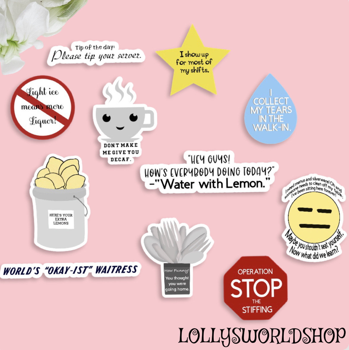 11 Server Stickers Pack, Funny Restaurant Stickers, Service Industry ...