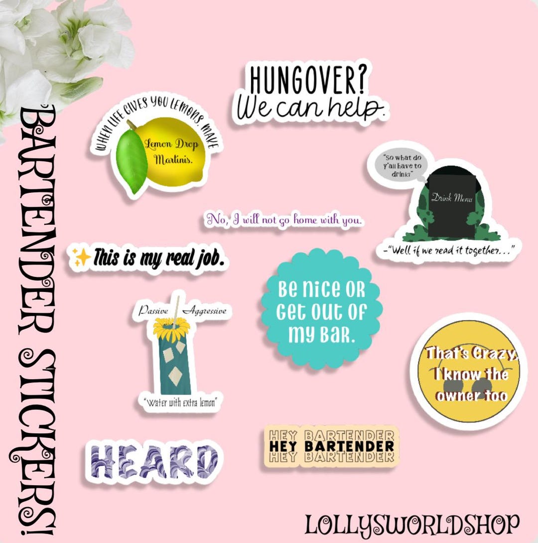 Bartender Sticker Pack, Funny Restaurant Stickers, Service Industry ...