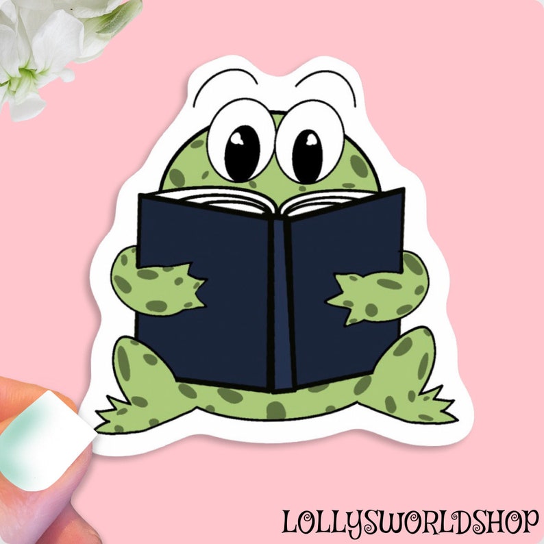 Frog Reading Book Sticker Gift for Booklovers, Book Clubs, and Kindles ...