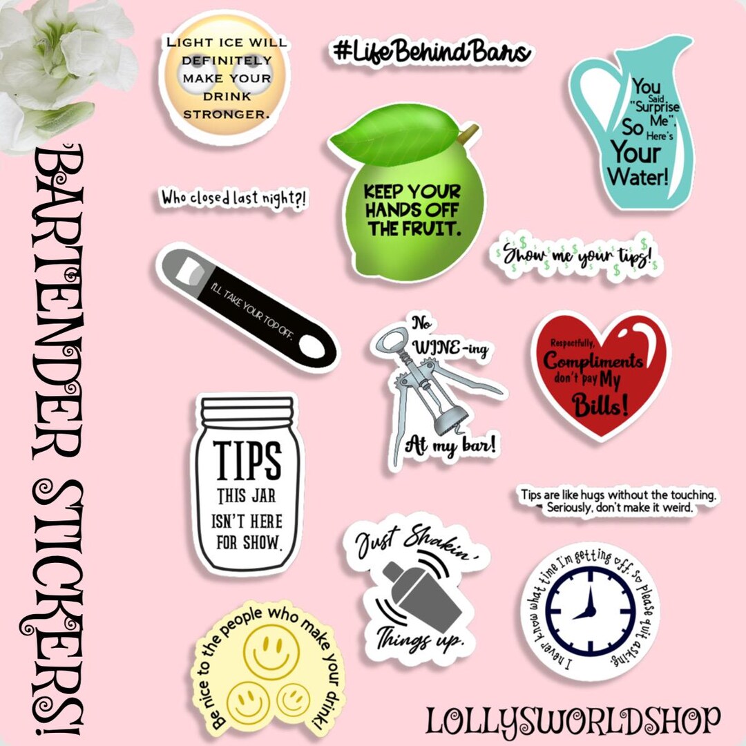 Bartender Sticker Pack, Funny Restaurant Stickers, Service Industry ...
