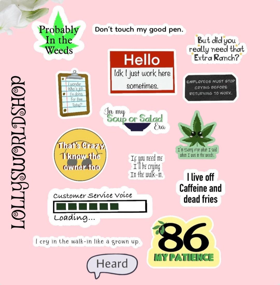 Server Sticker Pack, Funny Restaurant Stickers, Service Industry ...