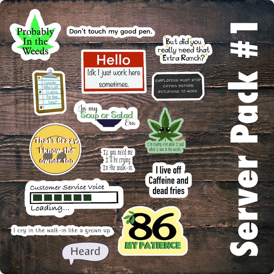 Server Sticker Pack, Funny Restaurant Stickers, Service Industry ...