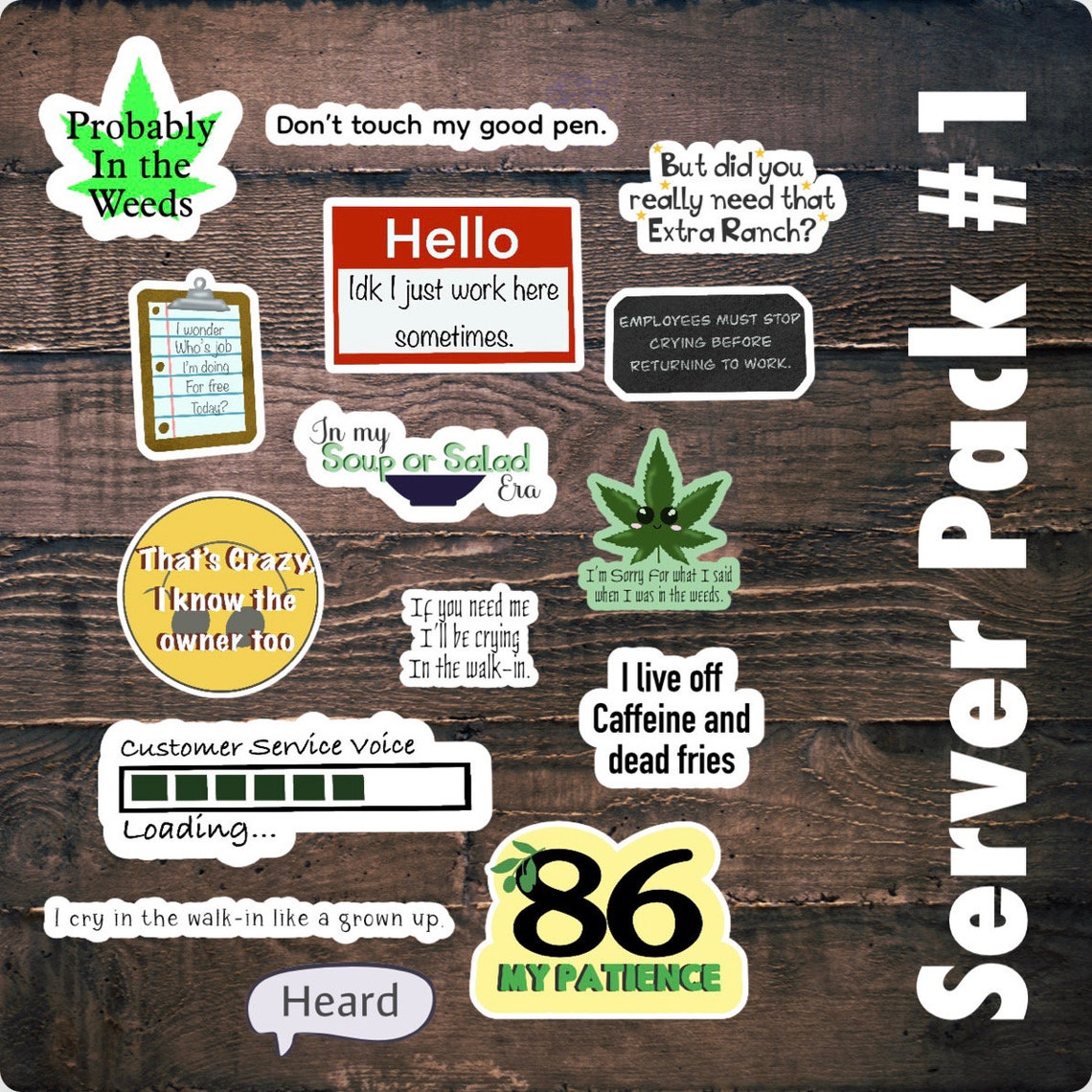 Server Sticker Pack, Funny Restaurant Stickers, Service Industry ...