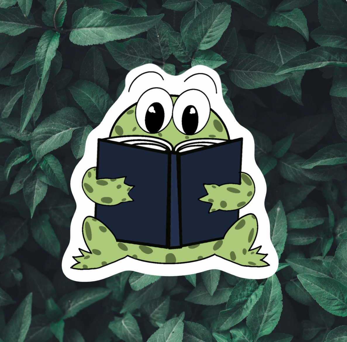 Frog Reading Book Sticker Gift for Booklovers, Book Clubs, and Kindles ...
