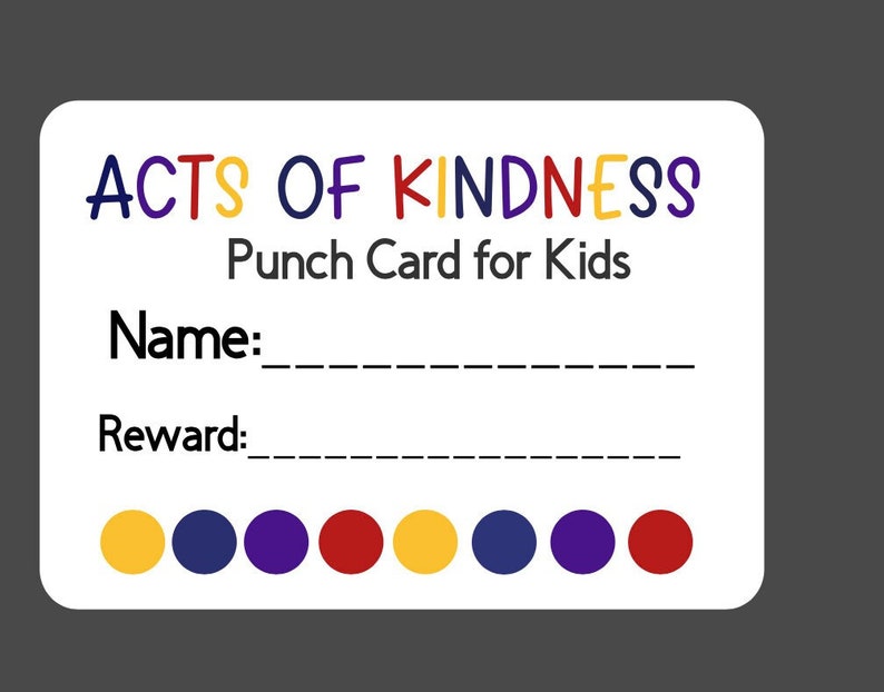 Acts of Kindness Punch Cards for Teachers, Parents, Kids, and Students ...