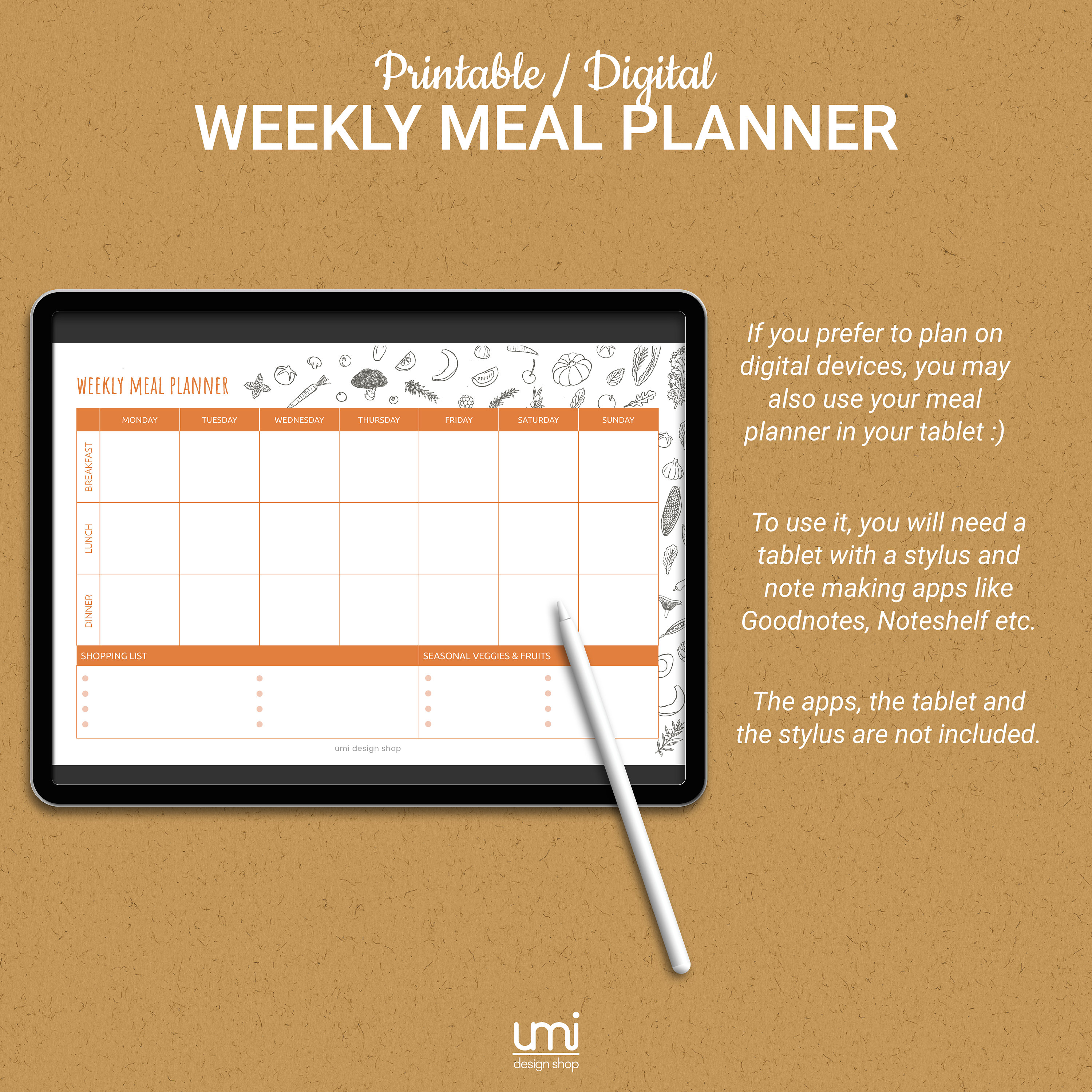 Printable/ Digital Weekly Meal Planner - Etsy