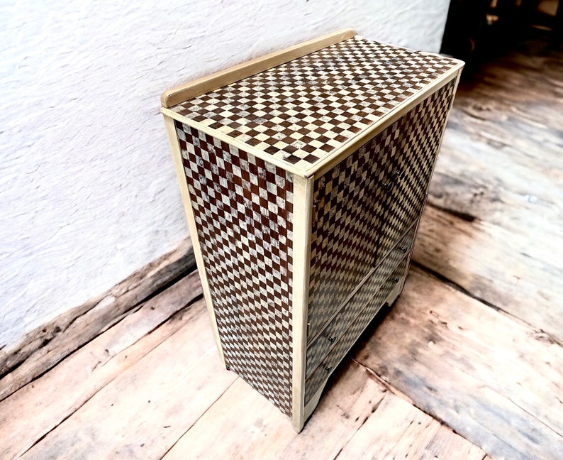 Distressed , Rustic, Hand Painted, Checkerboard Linen Cupboard, Tallboy ...