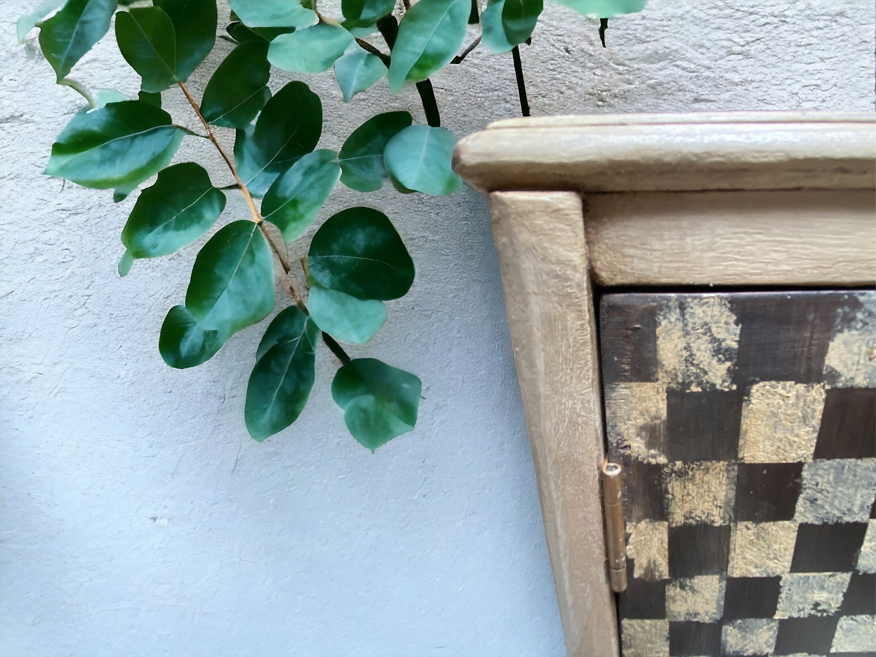 Distressed , Rustic, Hand Painted, Checkerboard Linen Cupboard, Tallboy ...
