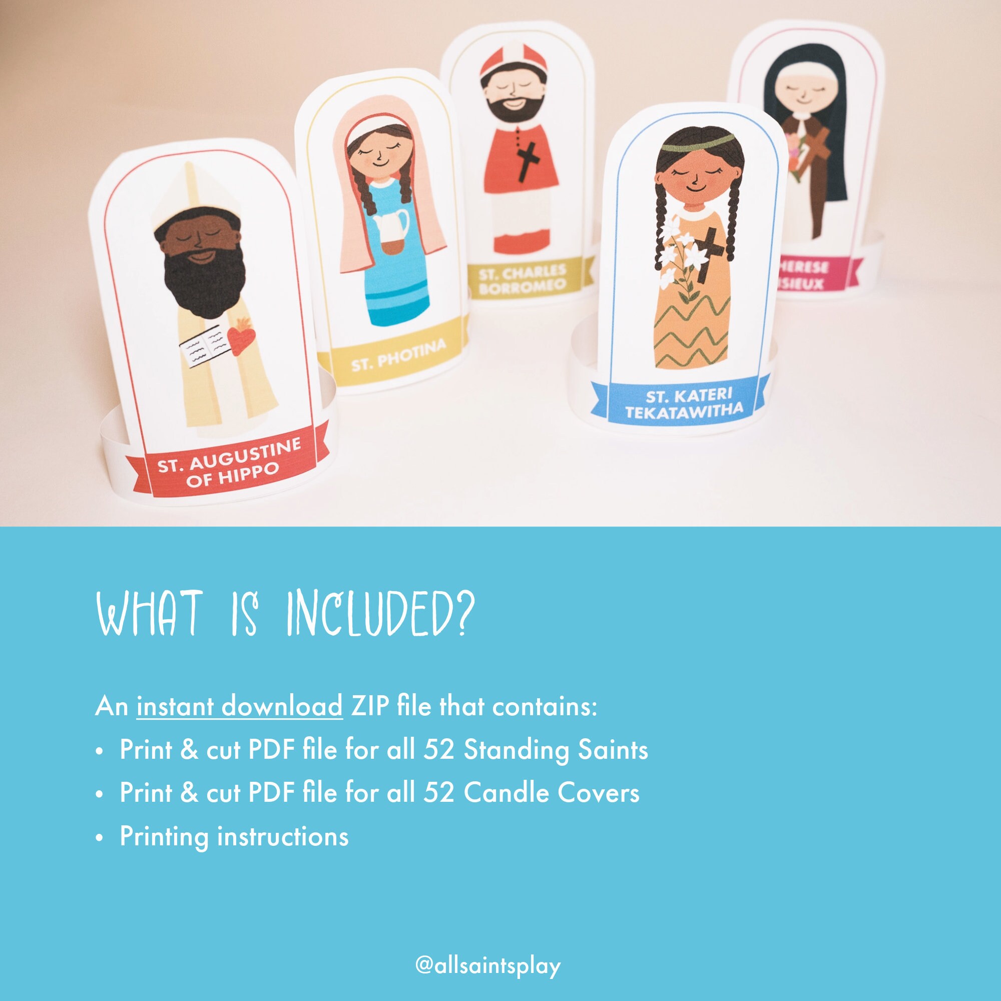 All Saints Bundle: 52 Standing Saints & 52 Candle Covers Liturgical ...