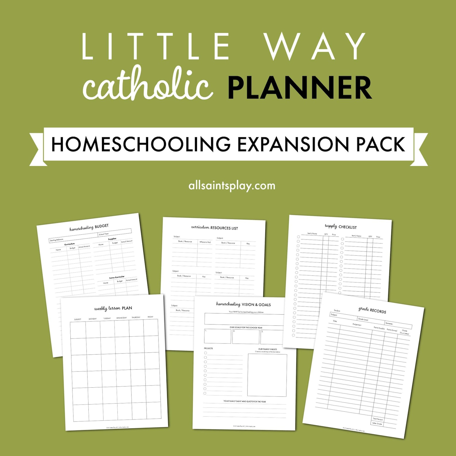 Homeschooling Expansion Pack for Little Way Catholic Planner | Lesson ...