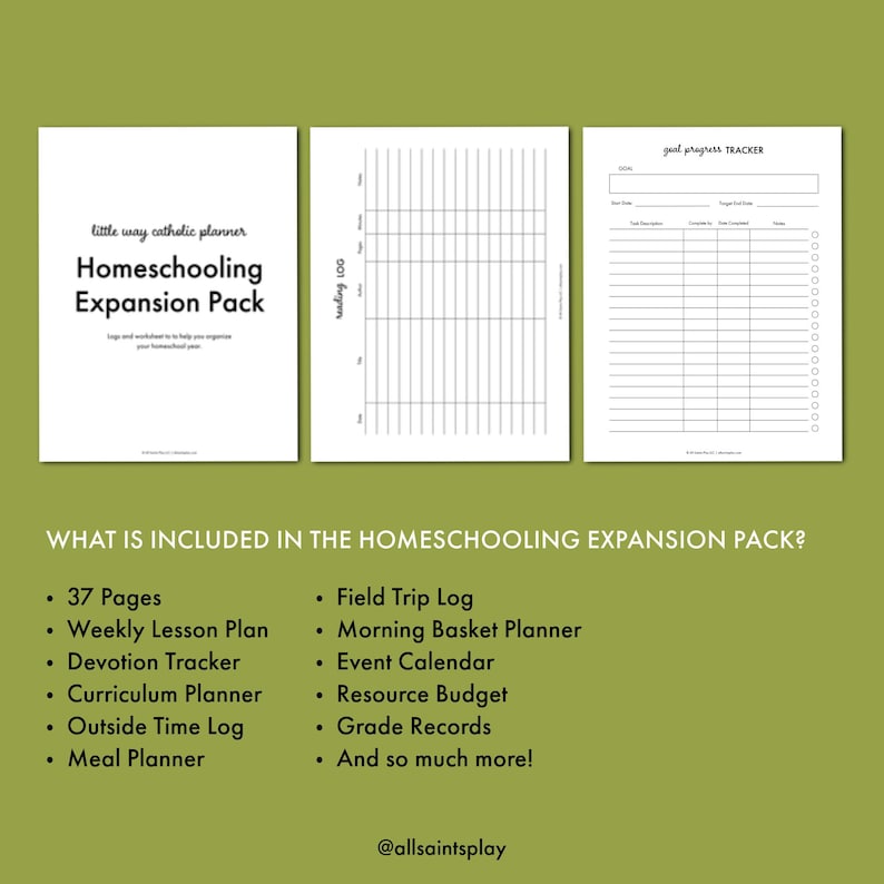 Homeschooling Expansion Pack for Little Way Catholic Planner | Lesson ...