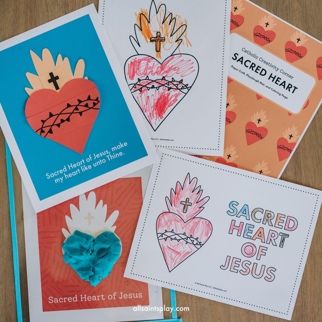 Sacred Heart of Jesus Craft | Catholic Printable Activity | Playdough ...