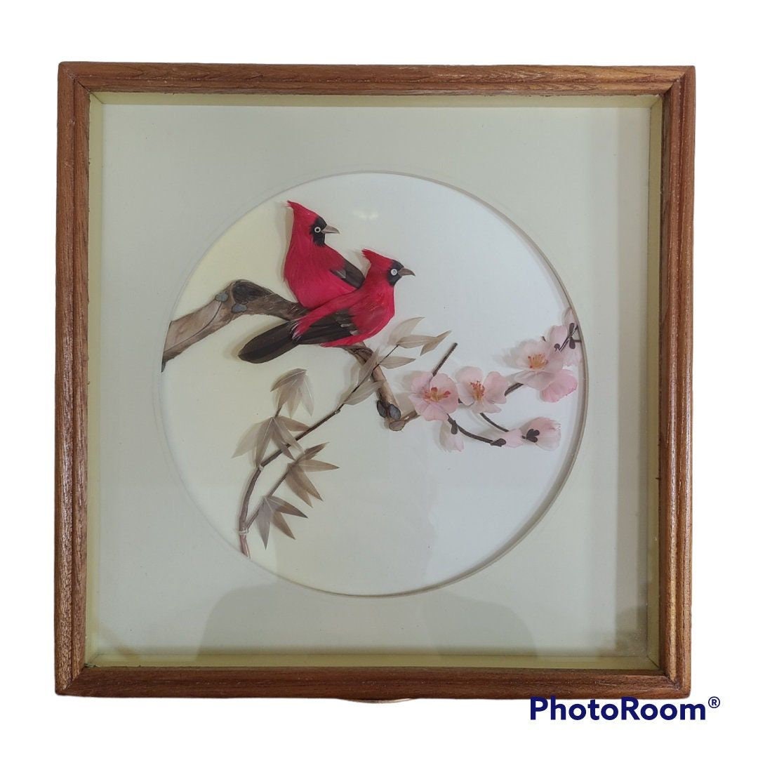 Vintage 1970s Asian 3-D Cardinal Birds in Nature Shadowbox, Cardinal ...