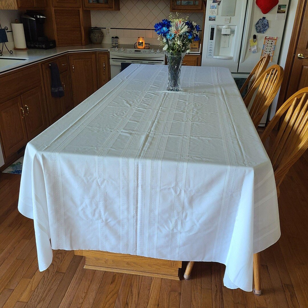 Vintage Long White Rectangular Tablecloth Table Covering Table Linen ...