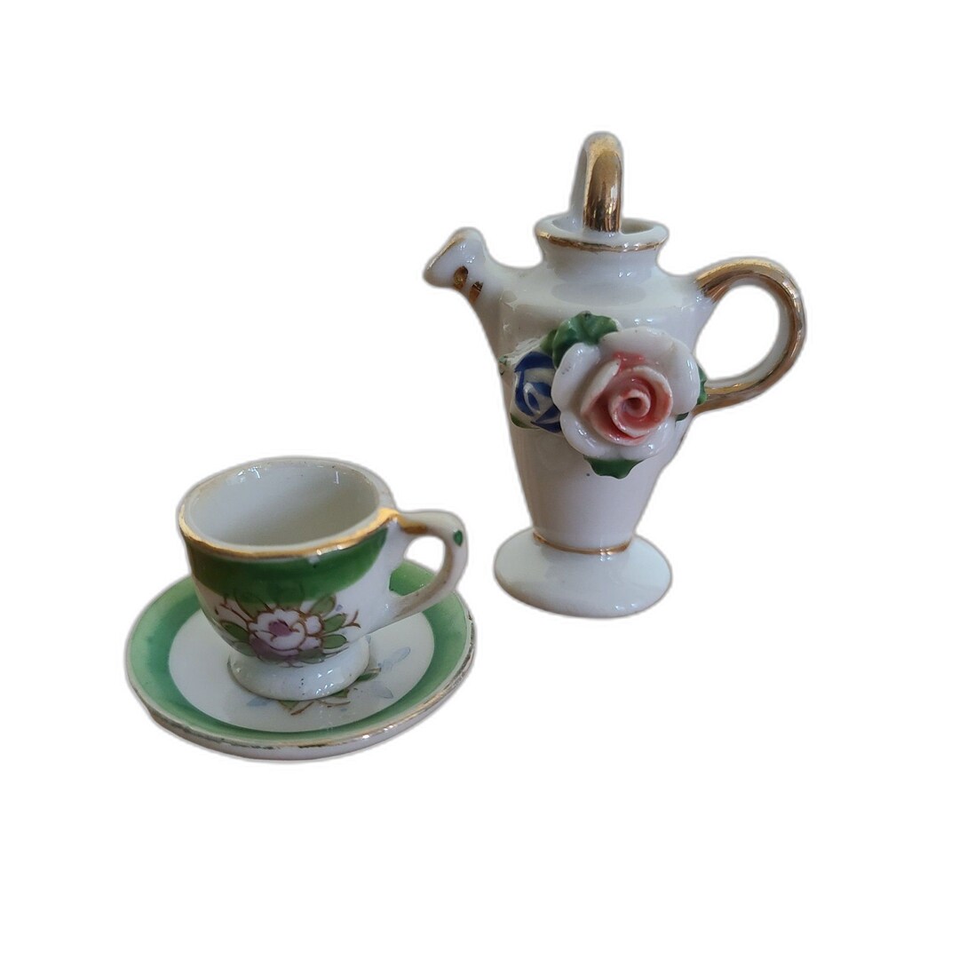 Vintage Collectible Bone China Miniature Floral Watering Can and Tea ...