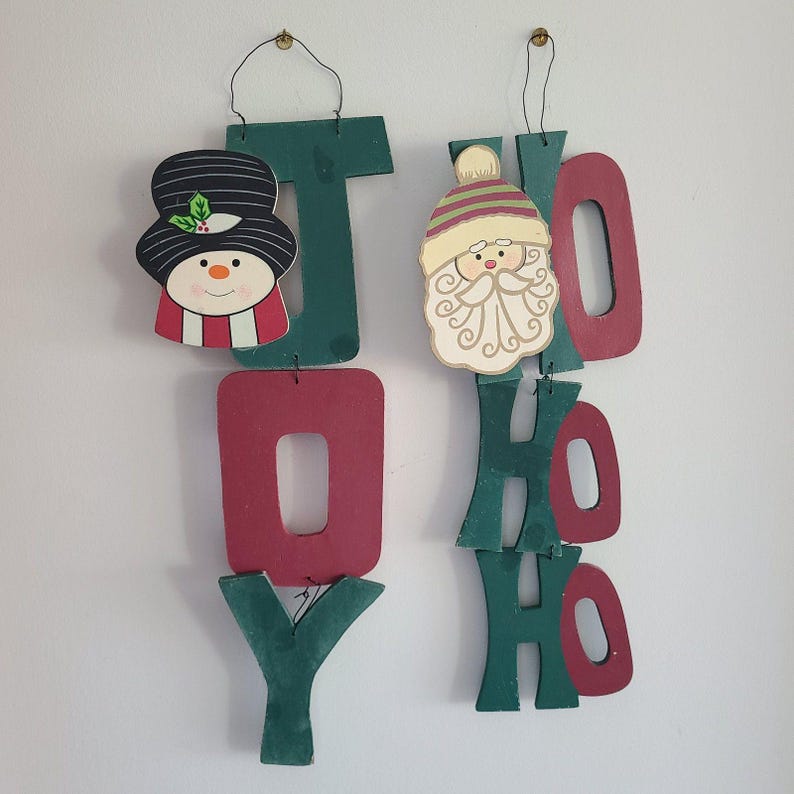 Vintage Wooden "joy" and "ho Ho Ho" Christmas Holiday Wall Hangings ...