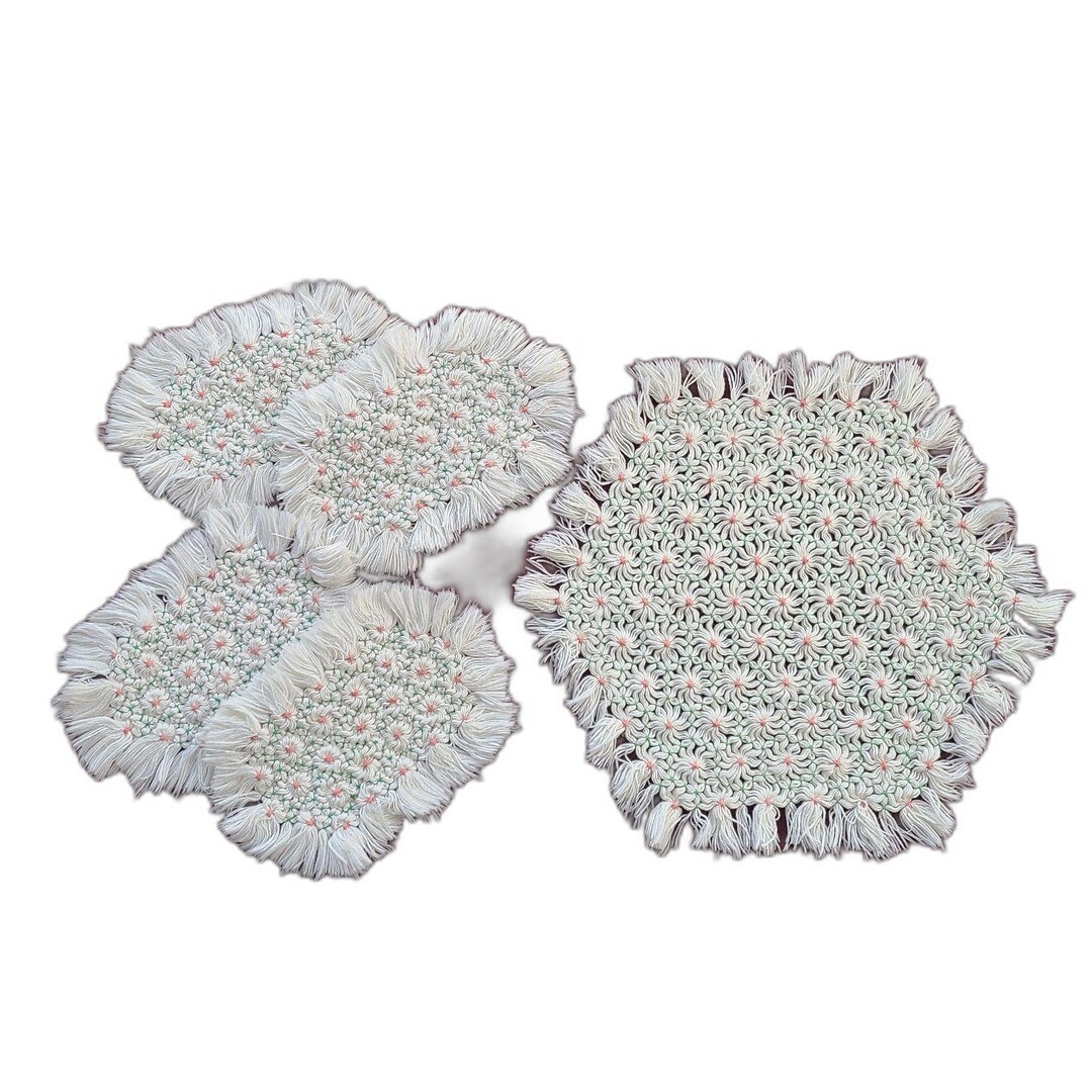 Vintage Crochet Daisy Loom Style Hexagon Trivet Placemat Matching ...