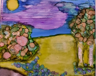 Summer Sunsets No. 2 6x6 ORIGINAL Alcohol Ink Landscape Painting ...