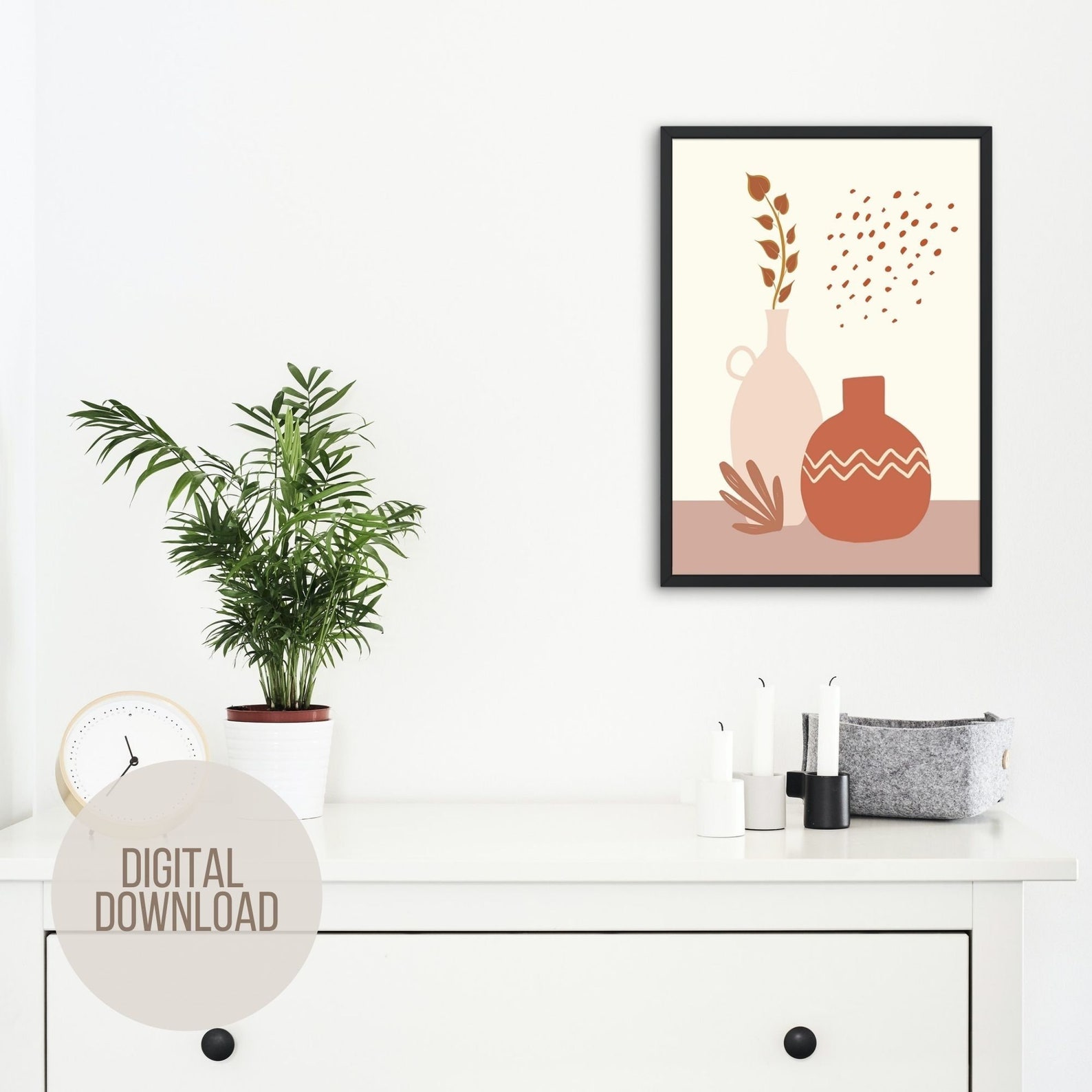 Boho Vase Wall Art Print | Digital Download, Abstract Printable Art ...