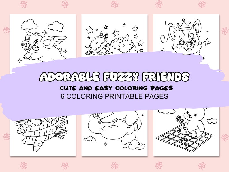 Coloring Pages for Kids and Adults, Adorable Fuzzy Friends Coloring ...
