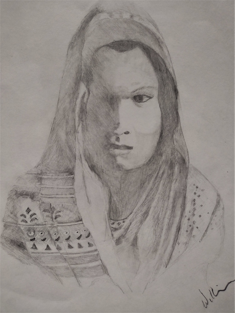 Sudanese Woman Pencil Drawing, Black and White Portrait Art (digital ...