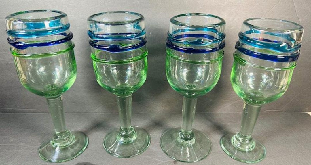 4 Retired PIER 1 Cobalt Blue Teal Ring Wine/water Goblet Glasses P1C23 ...