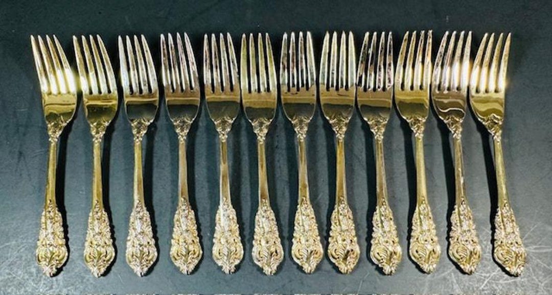 12 Godinger Baroque Salad Forks Gold - Etsy