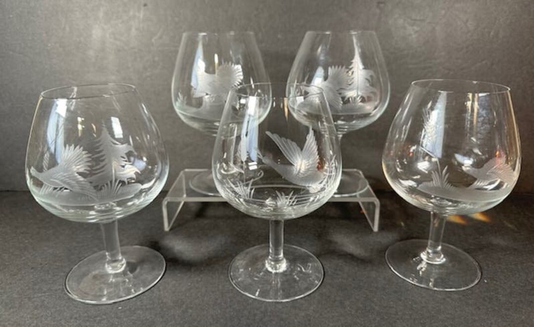 5 Brandy Snifters Etched W/pheasants 6 Game Birds - Etsy