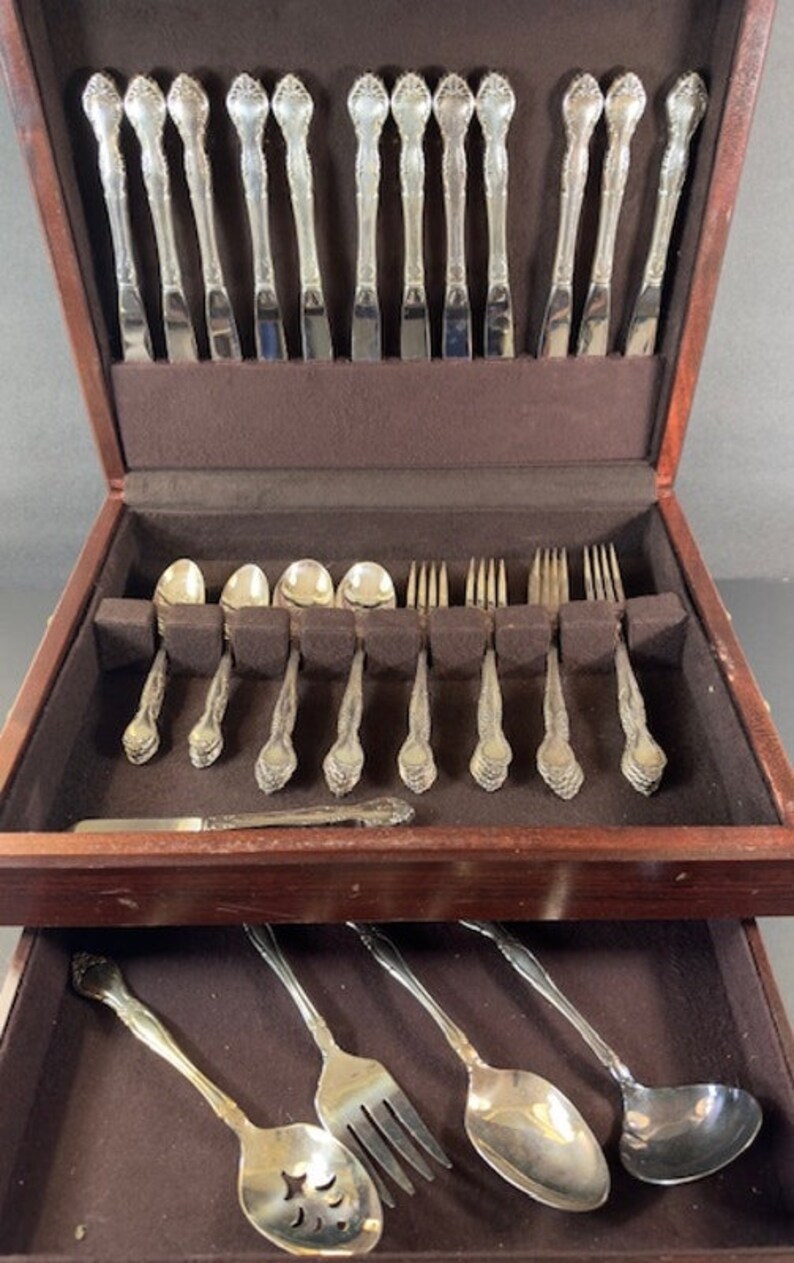 52 Pc Set Oneida Affection Silverplate Flatware W/box - Etsy