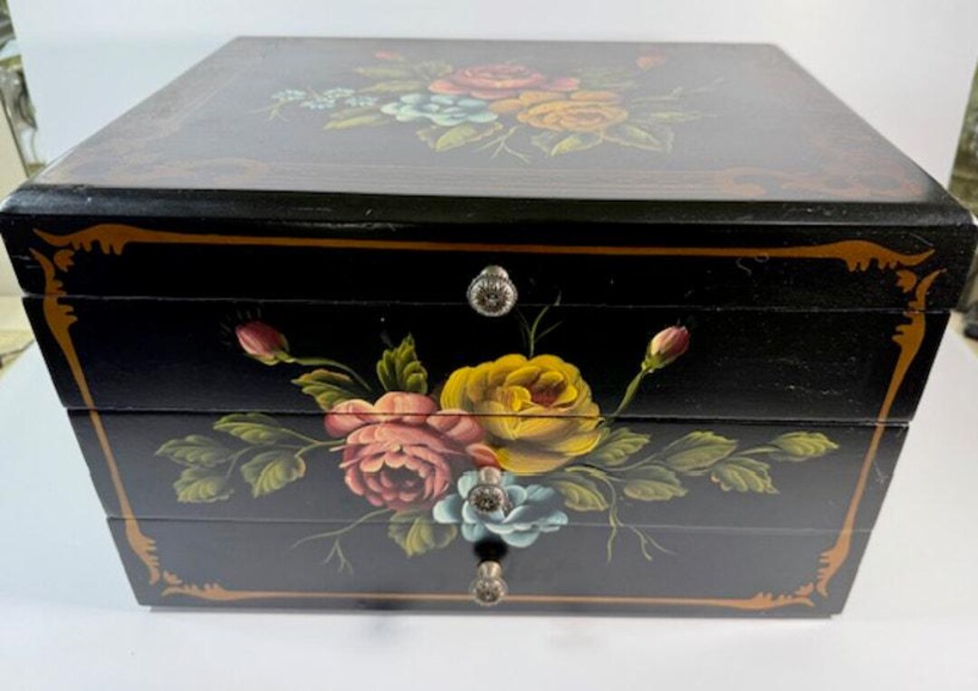 Hand Painted Tole 3 Drawer Flatware Chest | 15 X 11.25 X 9.5 Inches - Etsy
