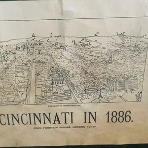 Rare Engraving Bird's Eye View Map of Cincinnati, 1886 - Etsy