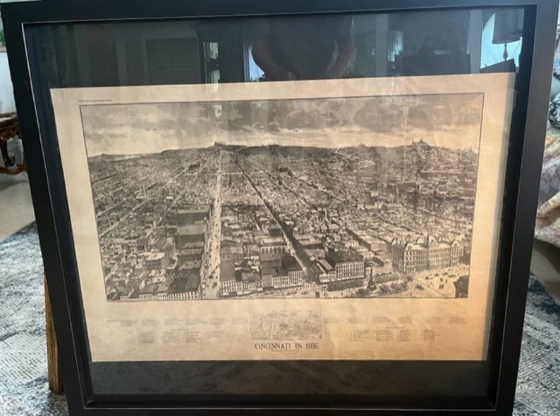 Rare Engraving Bird's Eye View Map of Cincinnati, 1886 - Etsy