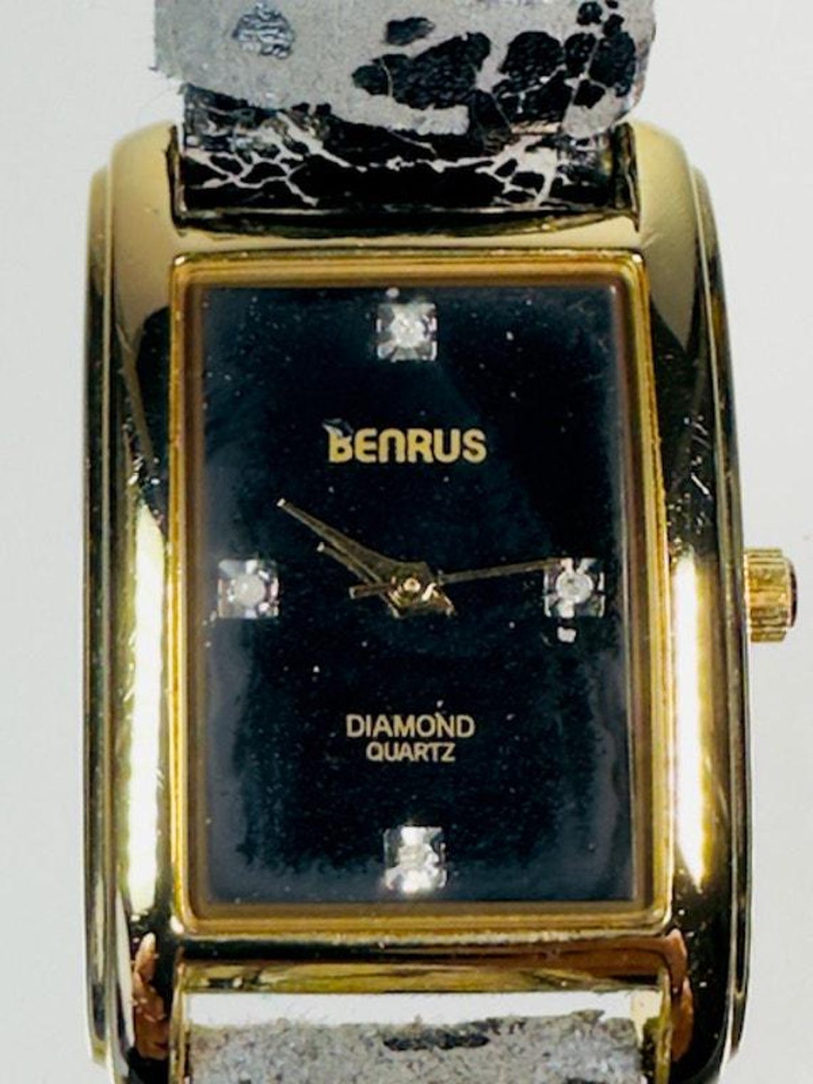 Benrus Diamond Quartz Black Dial Ladies Watch Gold Tone Watch New ...