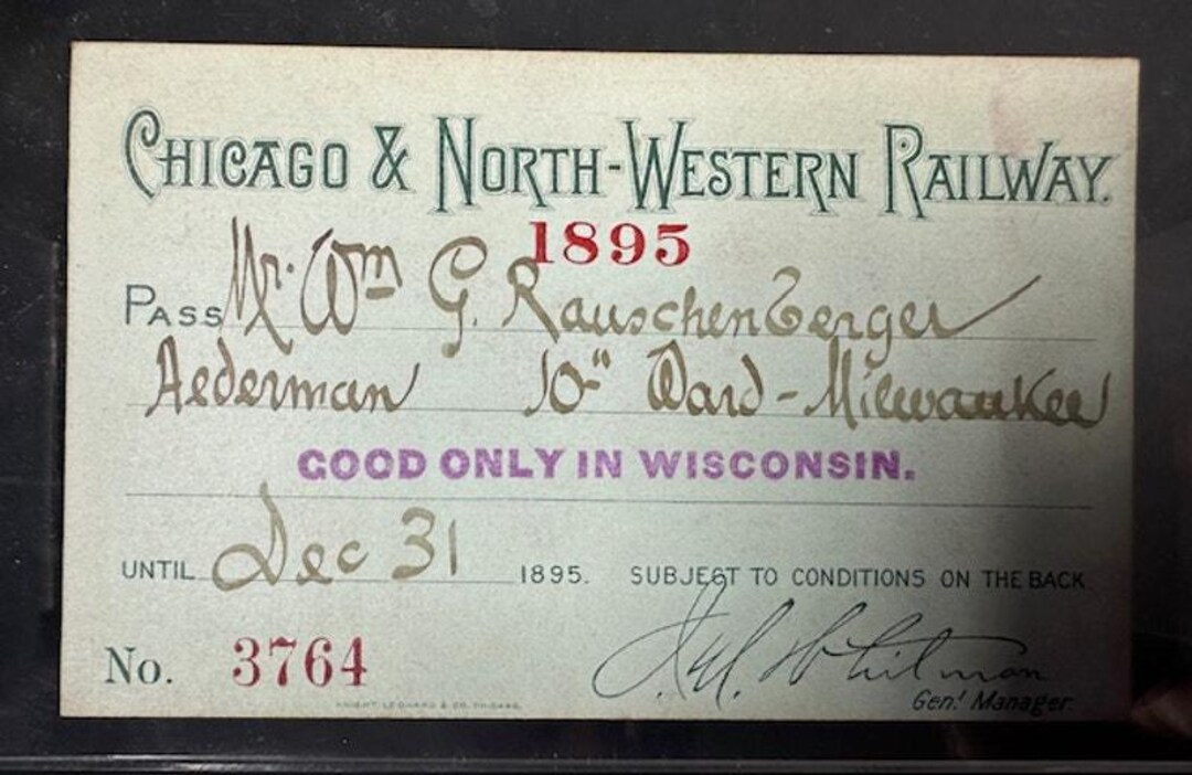 1895 Chicago & North-western Railway Railroad Pass - Etsy