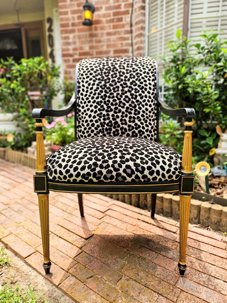 Custom Order Only: Black & Gold Leopard Print Arm Chair / Accent Chair ...
