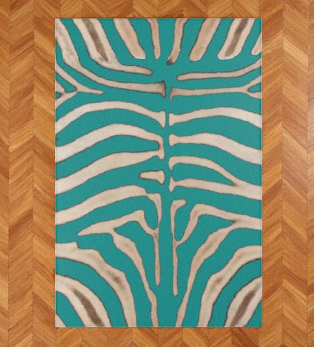 Teal Zebra Print Area Rug, Rectangular Carpet, Animal Print Rug Decor ...