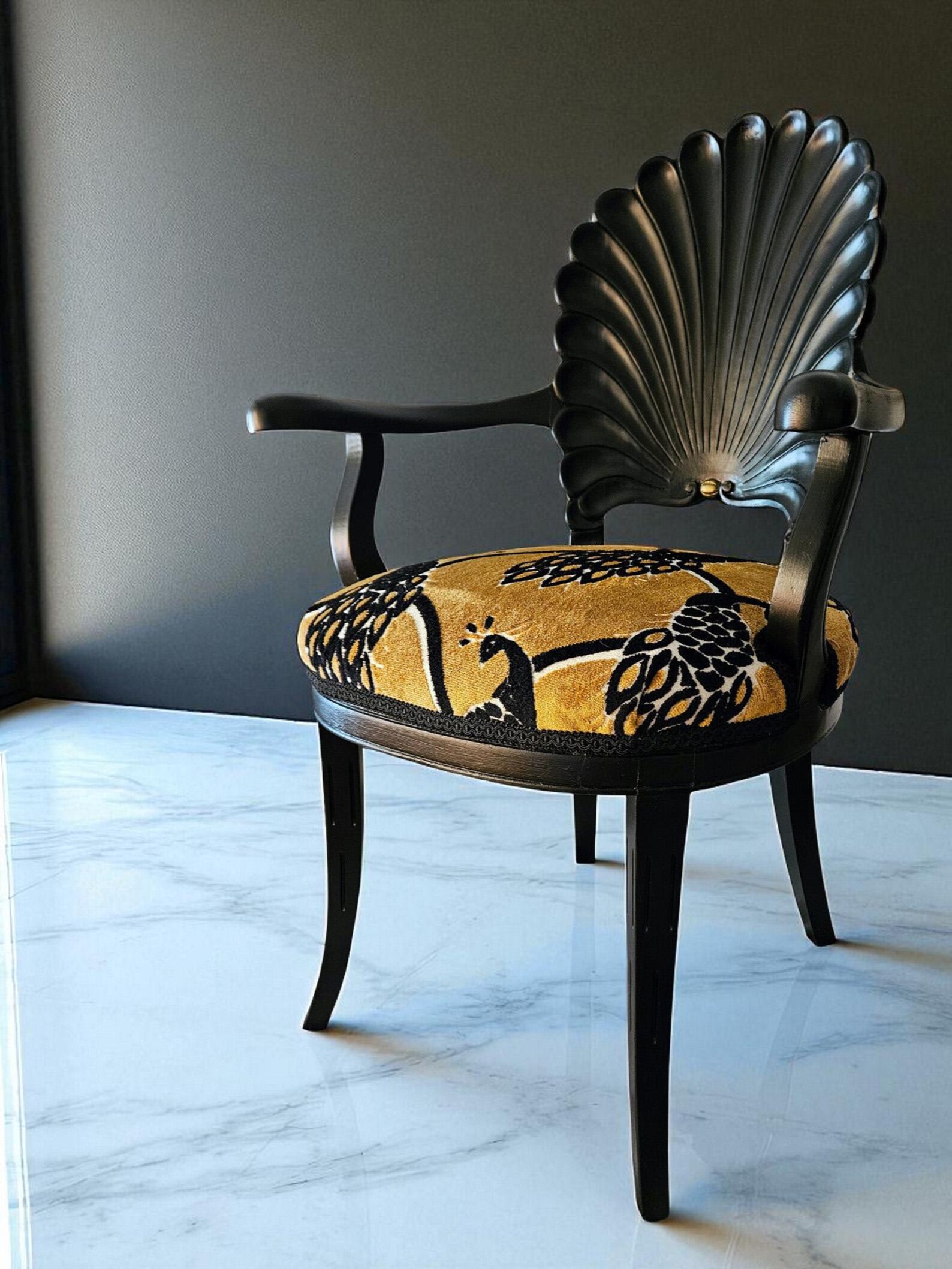 Vintage Italian Grotto Chair – Black & Gold Statement Piece / Boutique ...