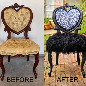 Vintage Kimball Vanity Chair – Custom Moth Embroidery & Mongolian Fur ...