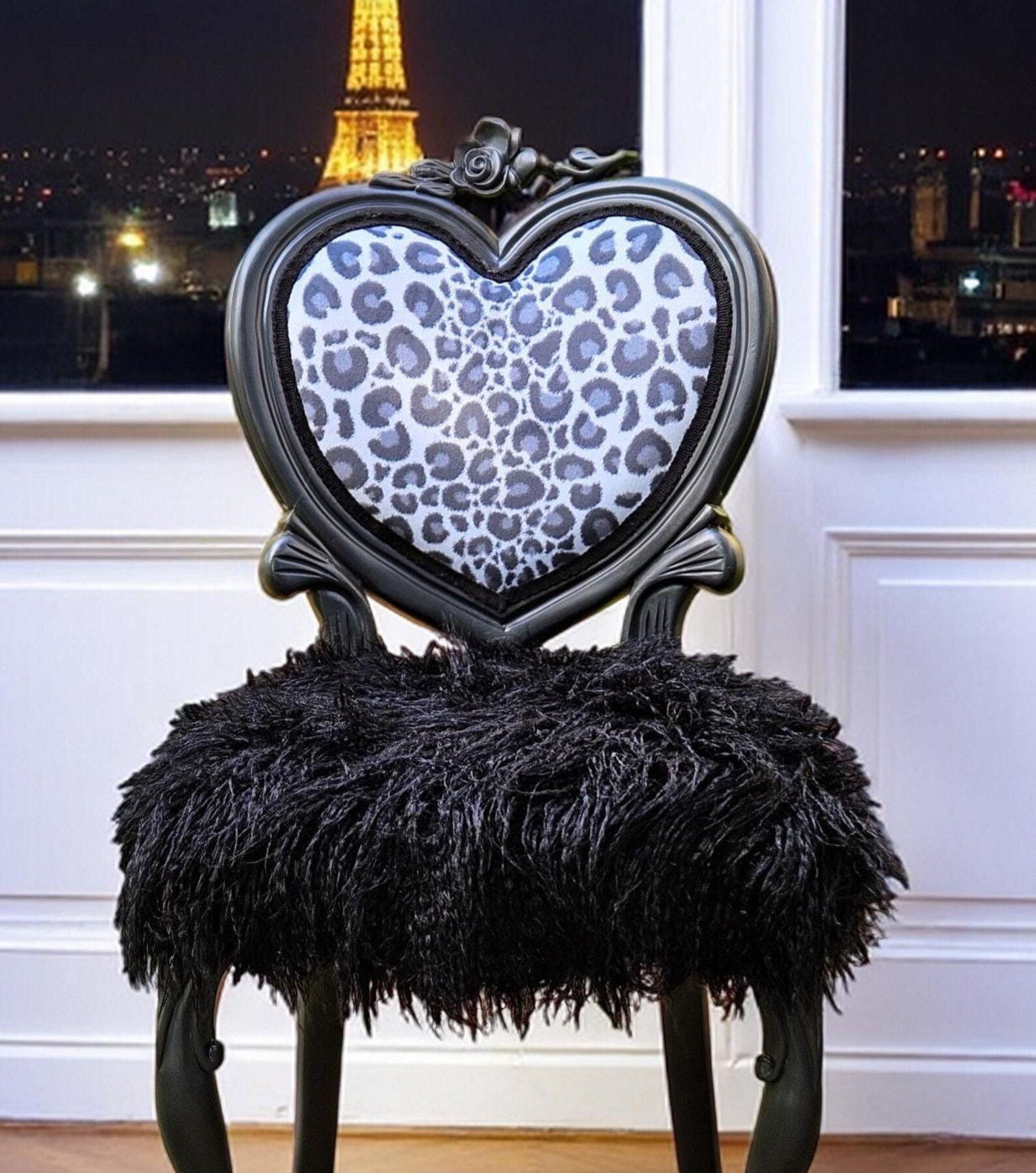 Vintage Kimball Vanity Chair – Custom Moth Embroidery & Mongolian Fur ...