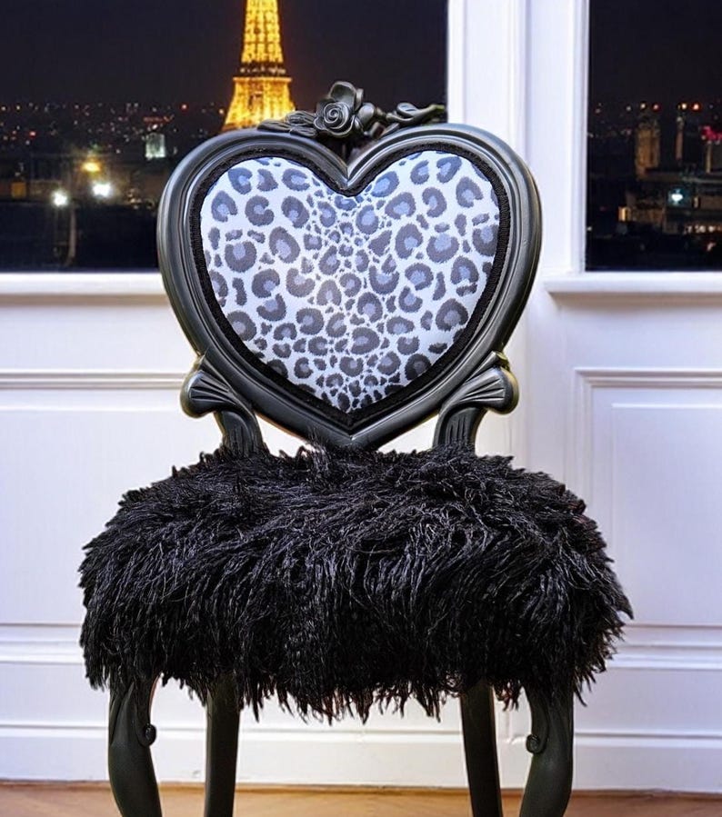 Vintage Kimball Vanity Chair – Custom Moth Embroidery & Mongolian Fur ...