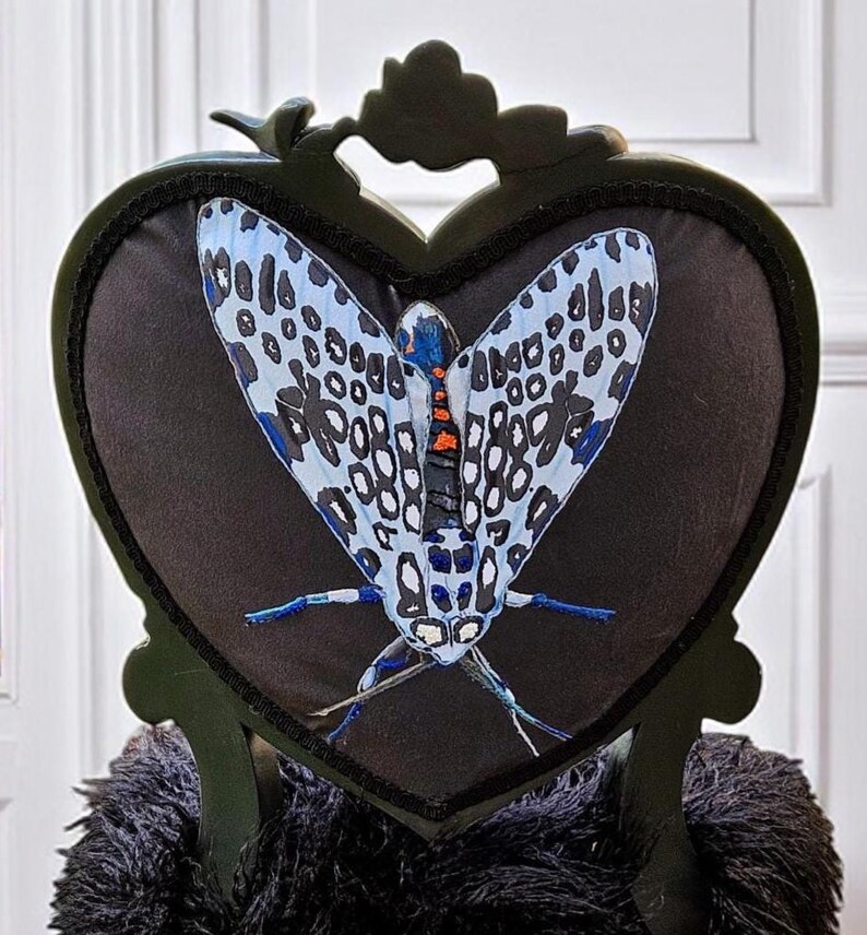 Vintage Kimball Vanity Chair – Custom Moth Embroidery & Mongolian Fur ...