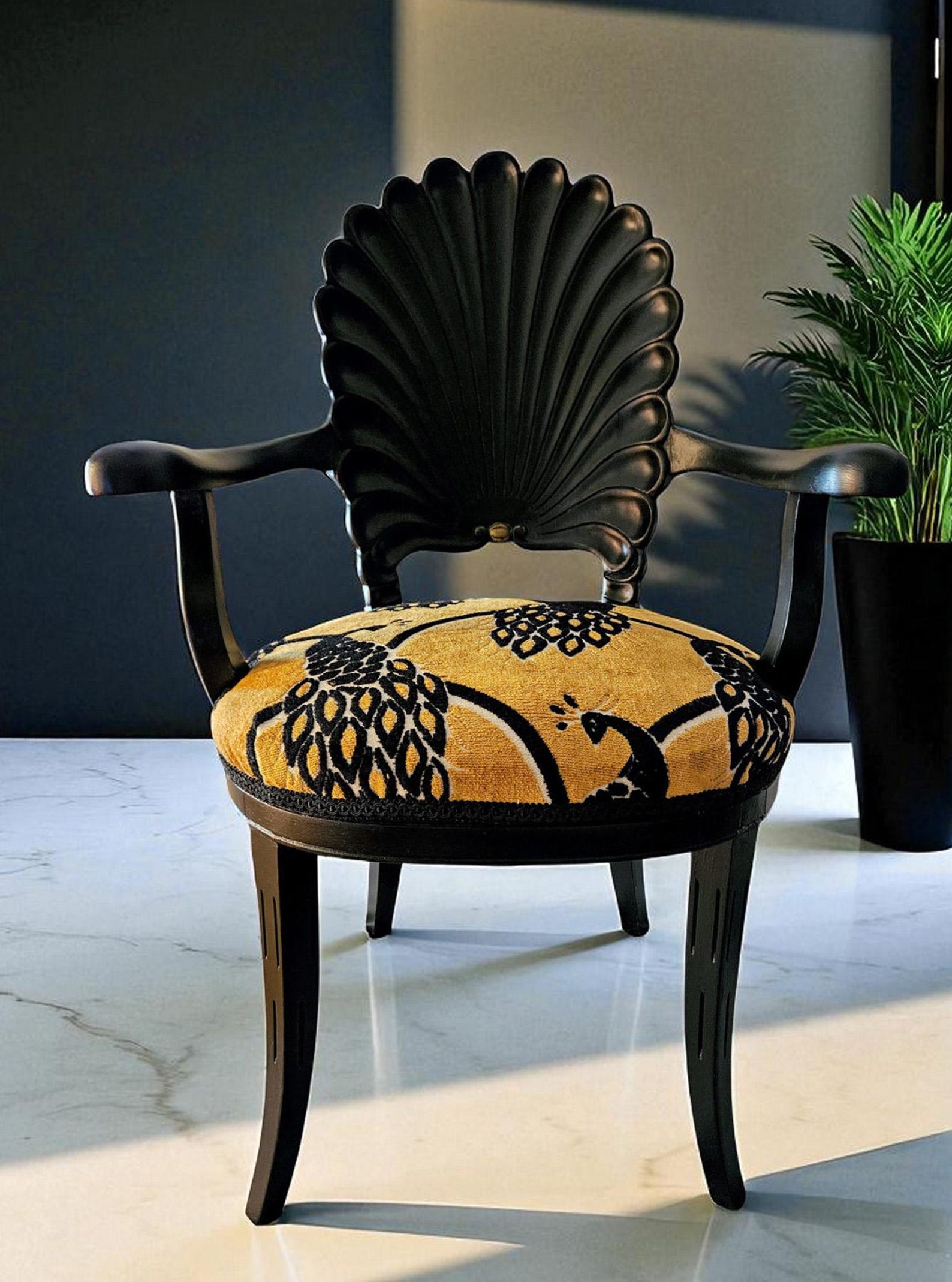 Vintage Italian Grotto Chair – Black & Gold Statement Piece / Boutique ...