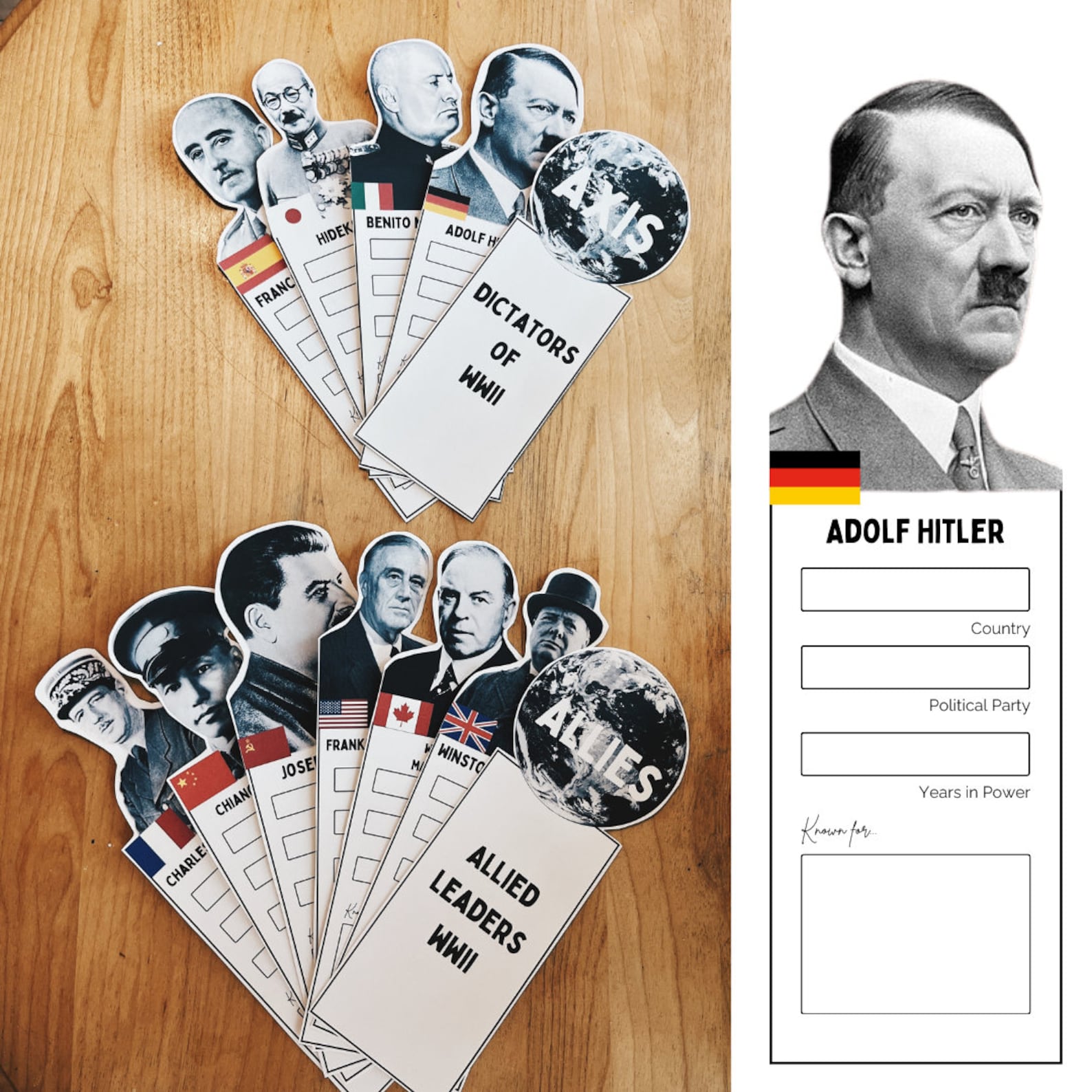 WW2 Leaders Card Fan Printable Project, WWII World Leaders, Axis Vs ...