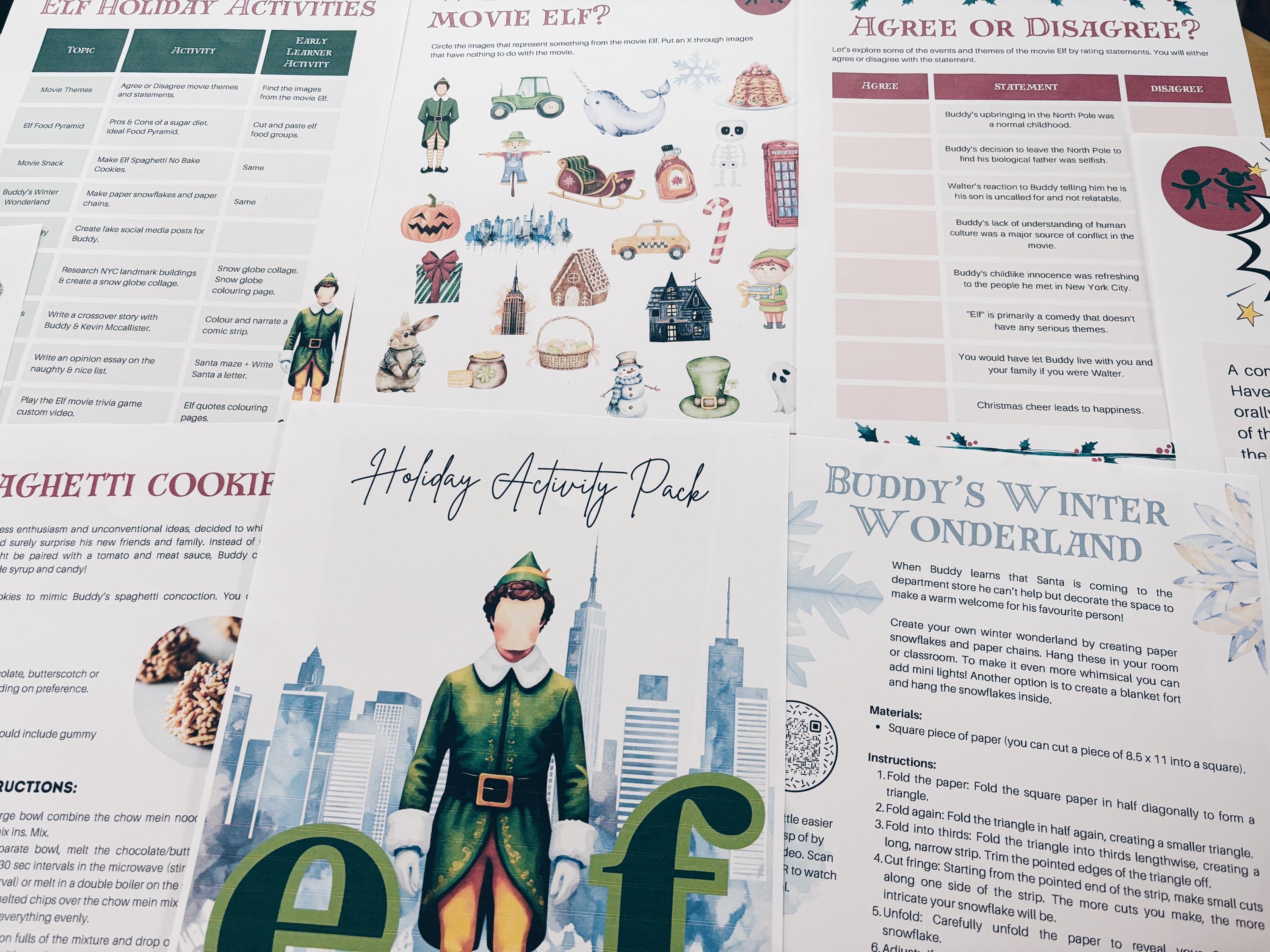 Elf Holiday Activity Pack, Movie Christmas Activities, Middle School ...